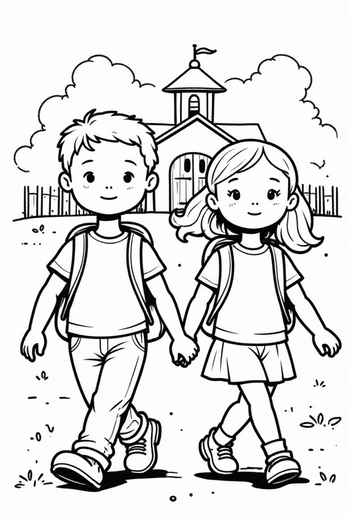 Coloring Page Boy and girl at the school - Free printables - Img 32280