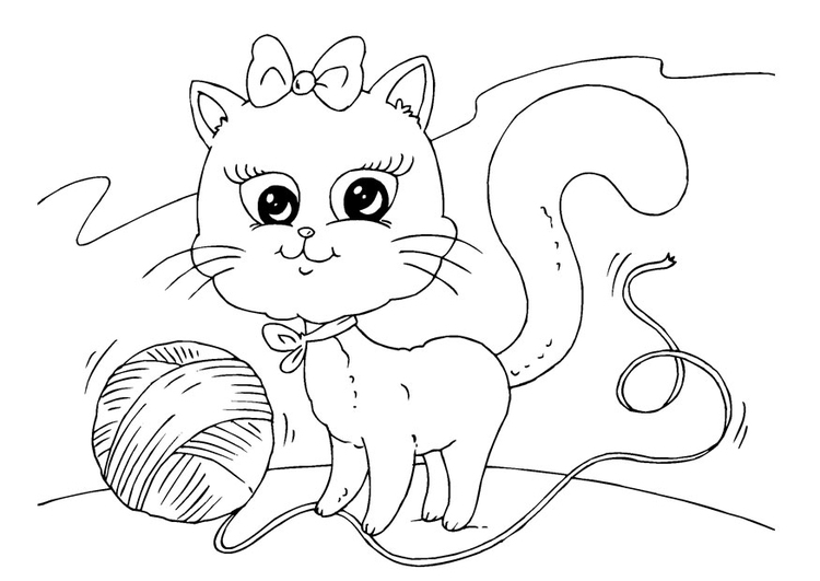 Coloring Page cat and wool - free printable coloring pages - Img 22636