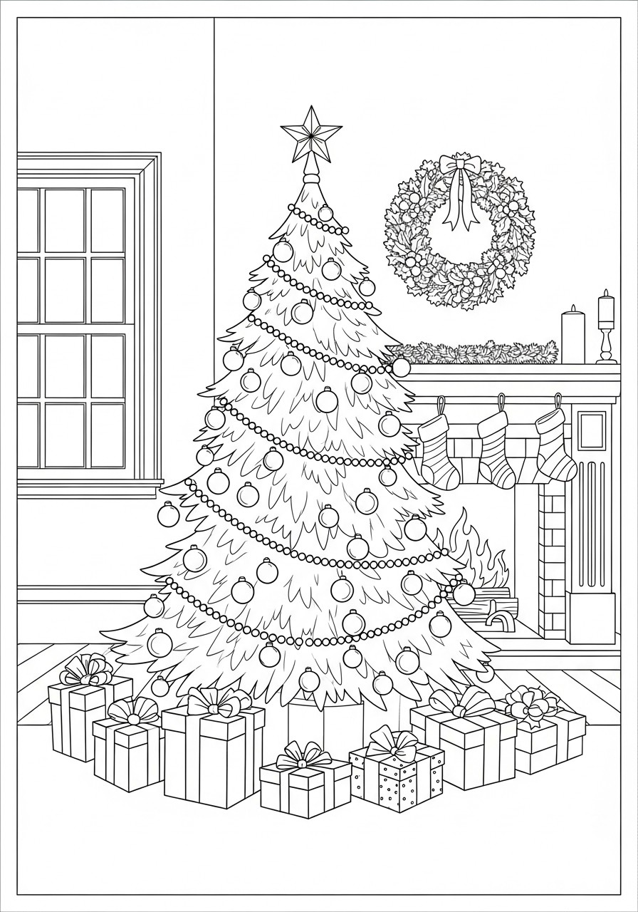 Coloring Page Christmas tree with presents - Free printables - Img 32389