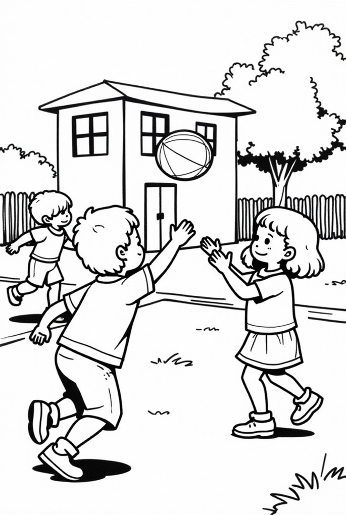 Coloring page of children playing on the playground showing kids ...