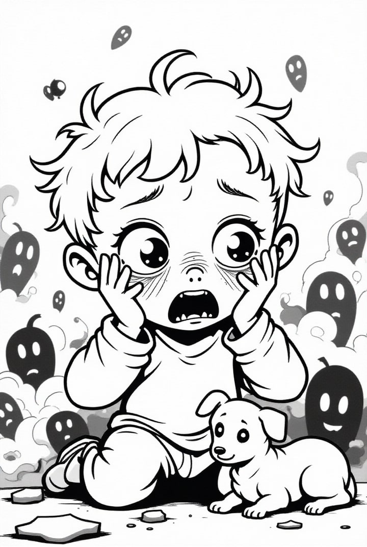 Coloring Page boy is scared - Free printables - Img 32078