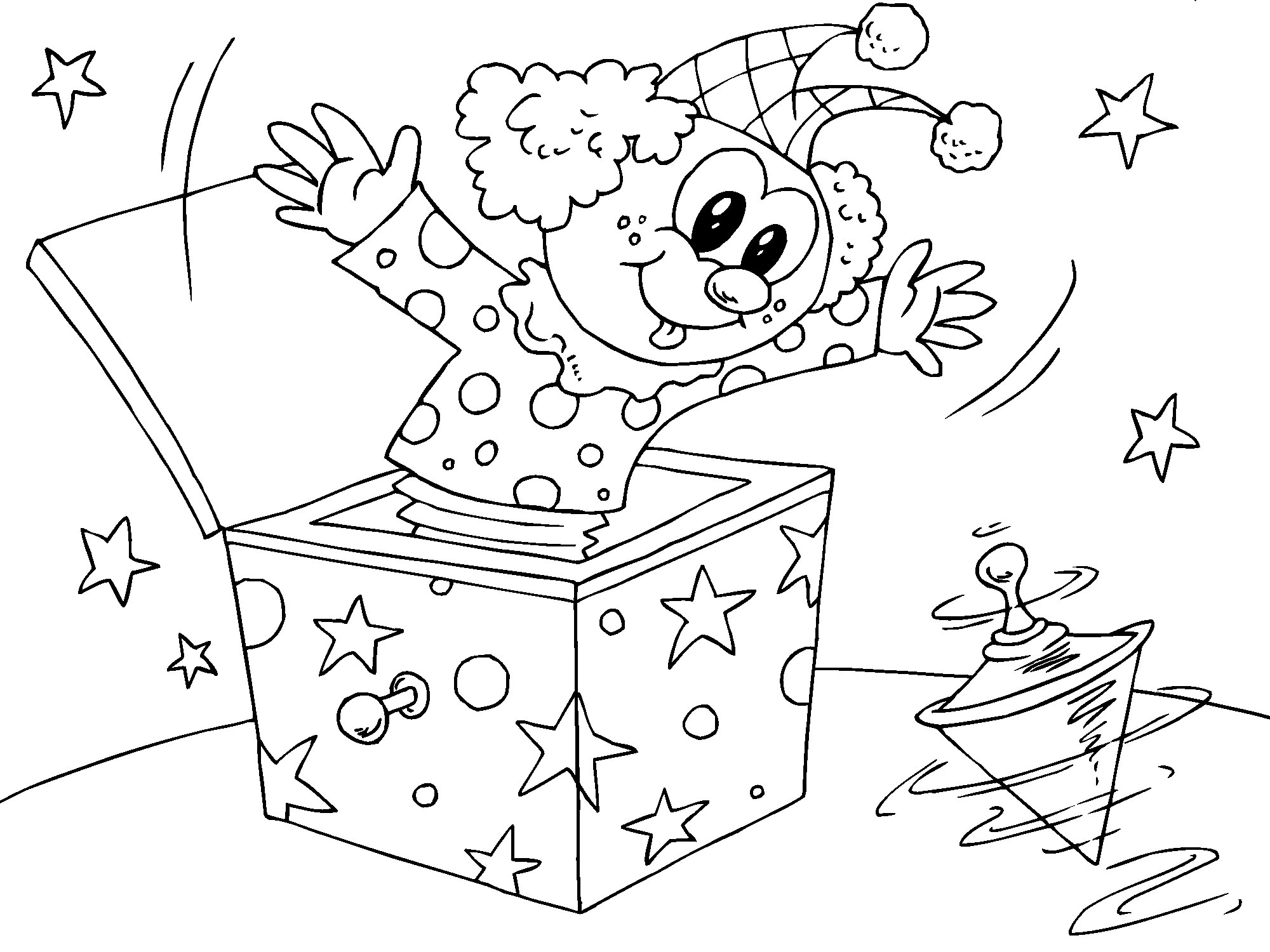 Coloring Page clown in box - Free printables - Img 22826