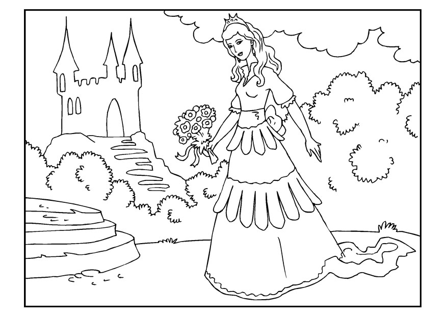 Coloring Page princess with flowers - Free printables - Img 22653