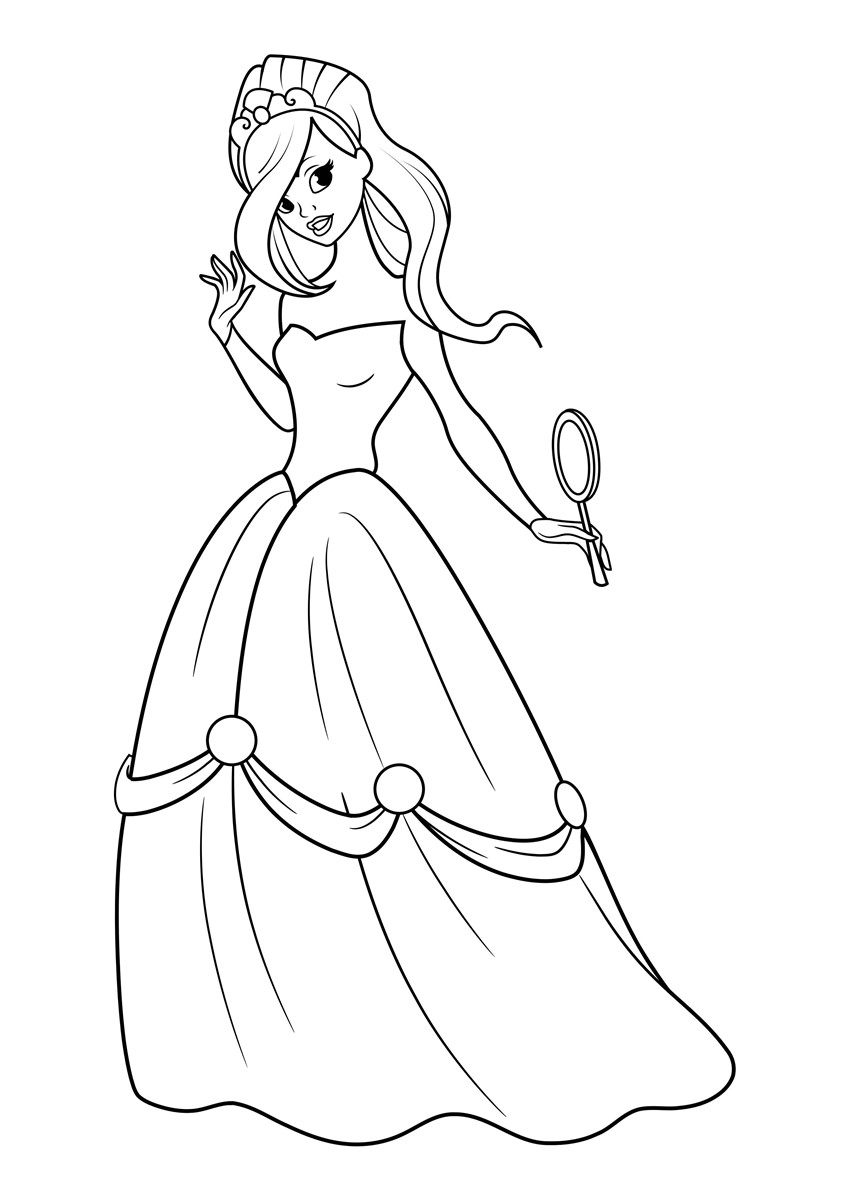 Coloring Page princess with mirror - Free printables - Img 31013