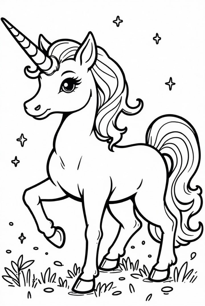 Coloring Page unicorn with stars - Free printables - Img 31941
