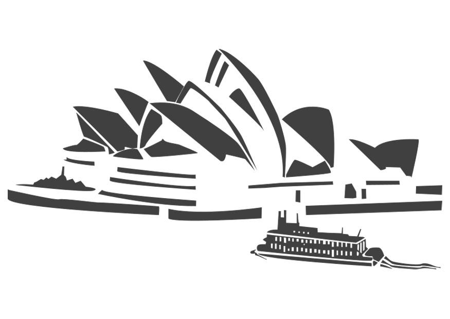 Coloring page of Sydney featuring the iconic Opera House and a boat on ...