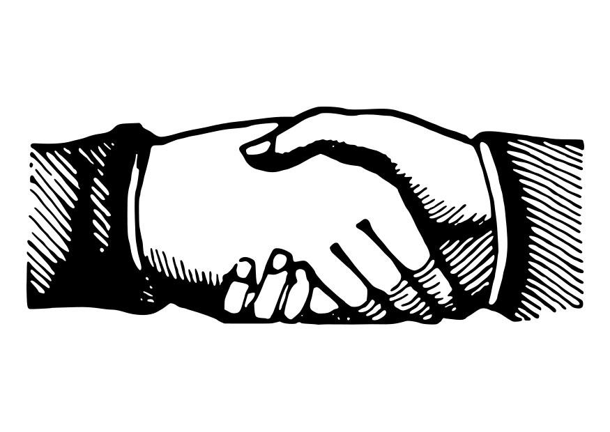 Coloring page of hands shaking each other in a firm grip