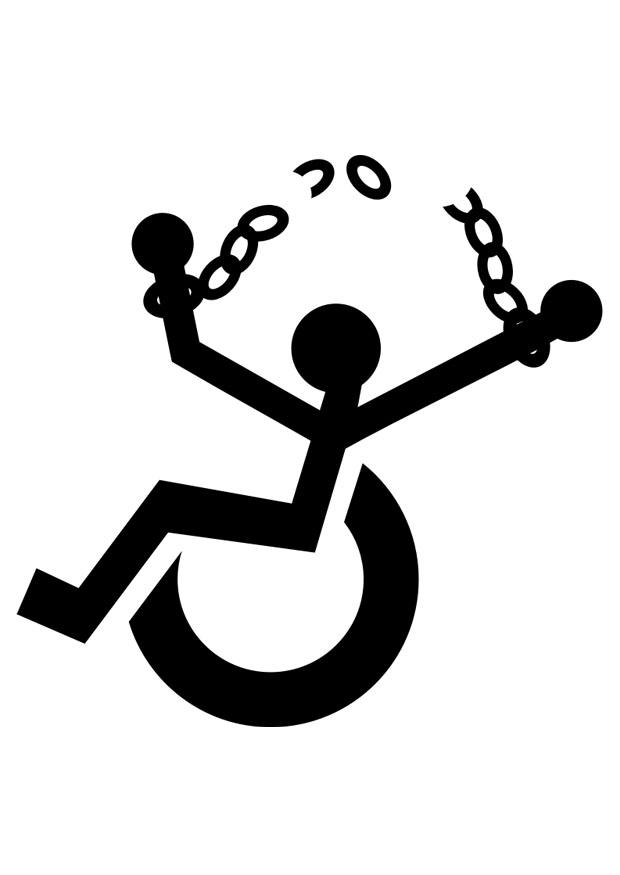 Coloring page against discrimination showing a figure in a wheelchair with