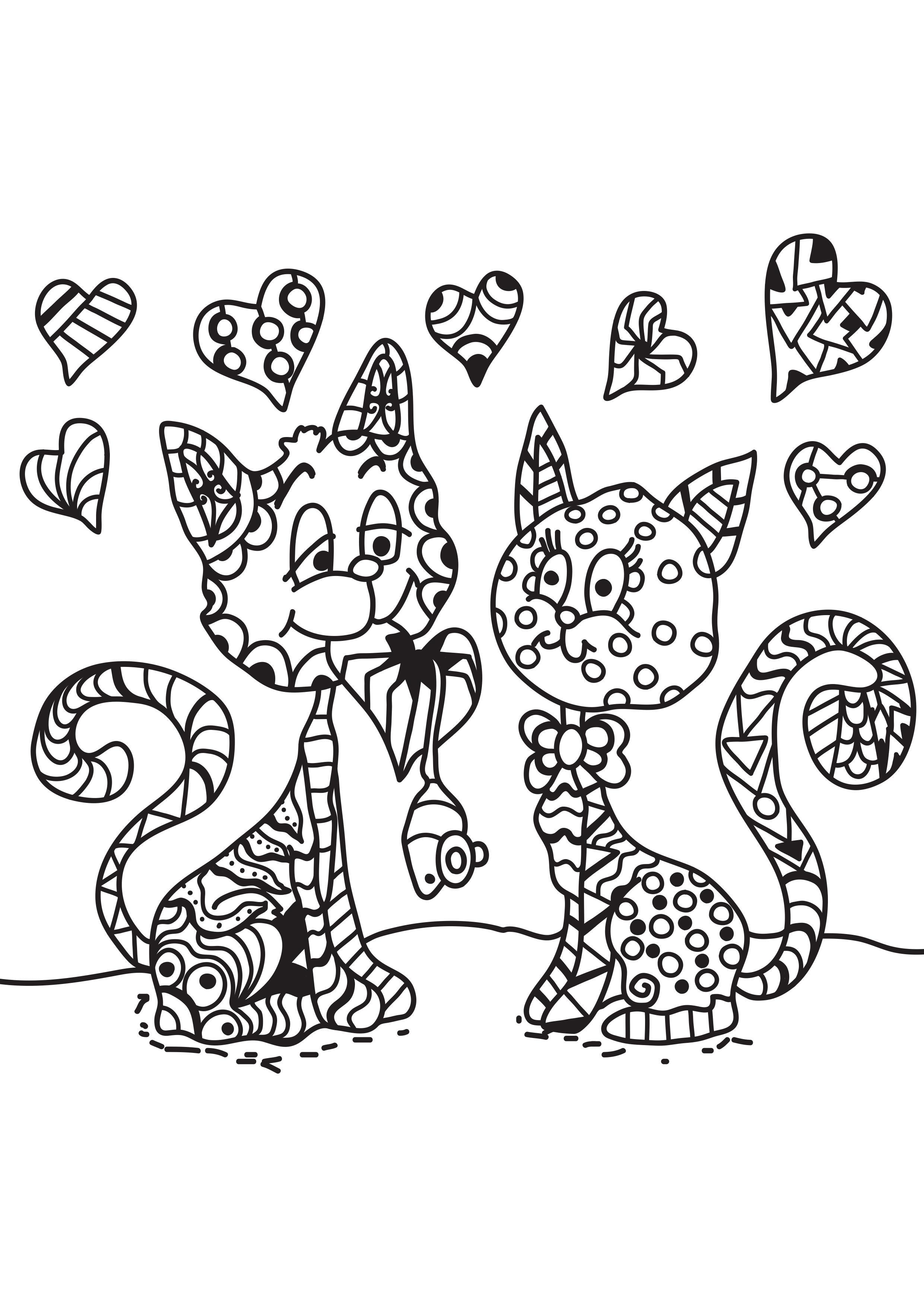 Coloring Page cat is in love - Free printables - Img 31410