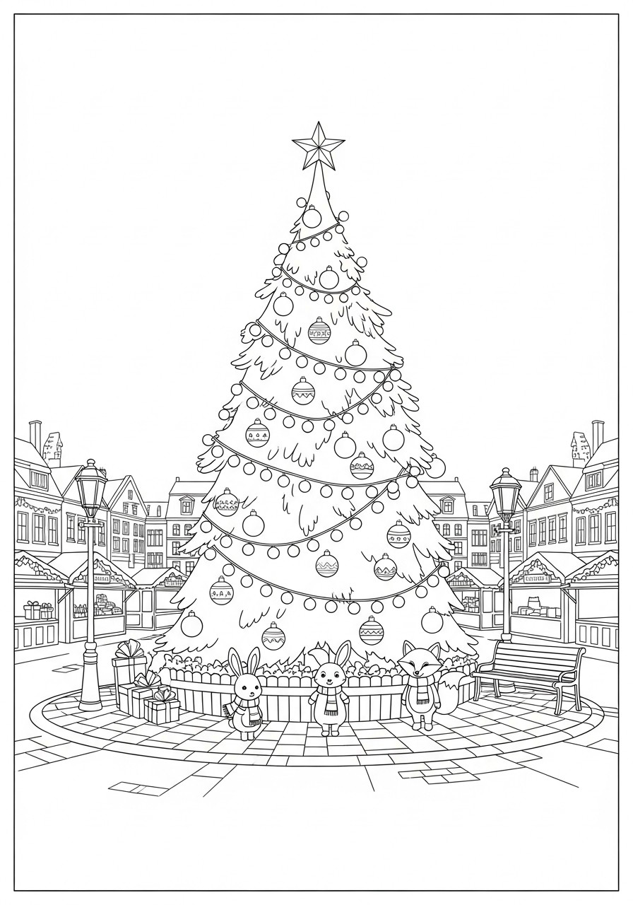 Coloring Page Christmas tree in the city - Free printables - Img 32375