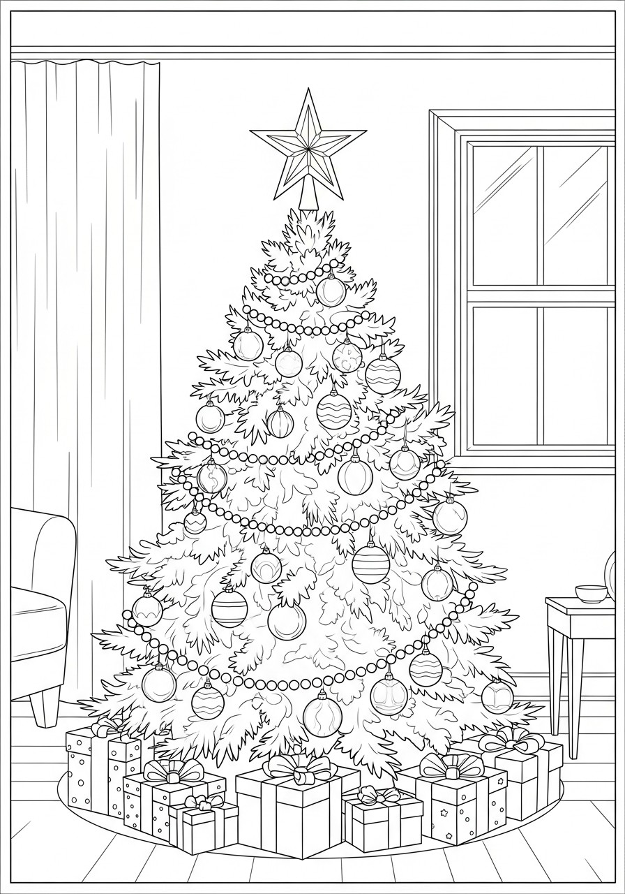 Coloring Page Christmas tree with star - Free printables - Img 32386