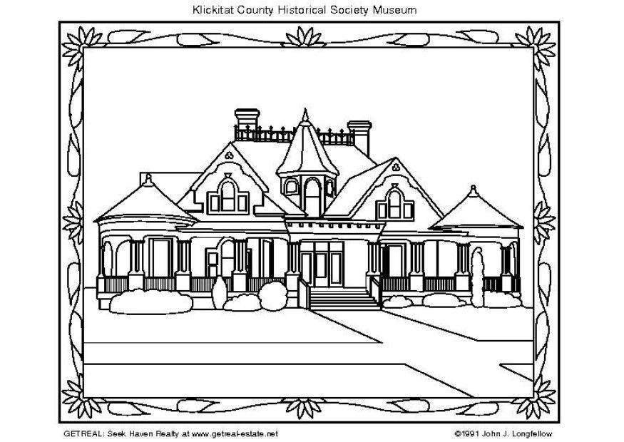 Coloring page of an American museum showing a large